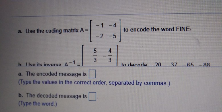Solved A Use The Coding Matrix A Use The Coding Matrix 3295