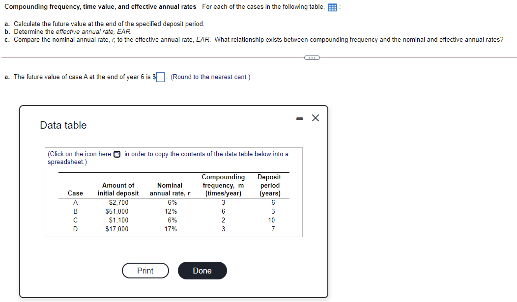 Solved Compounding frequency, time value, and effective | Chegg.com