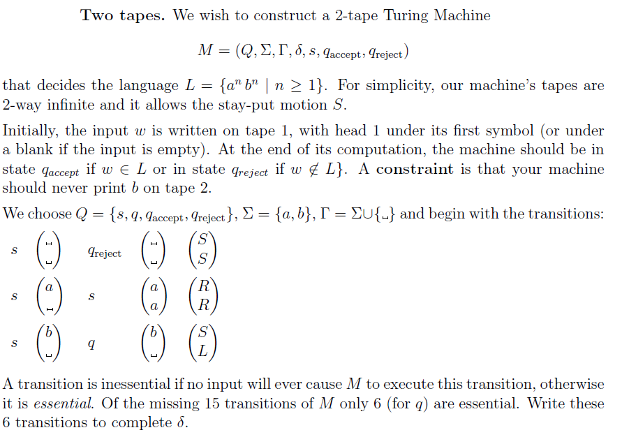Two tapes. We wish to construct a 2-tape Turing | Chegg.com