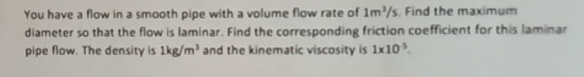 Solved You have a flow in a smooth pipe with a volume flow | Chegg.com