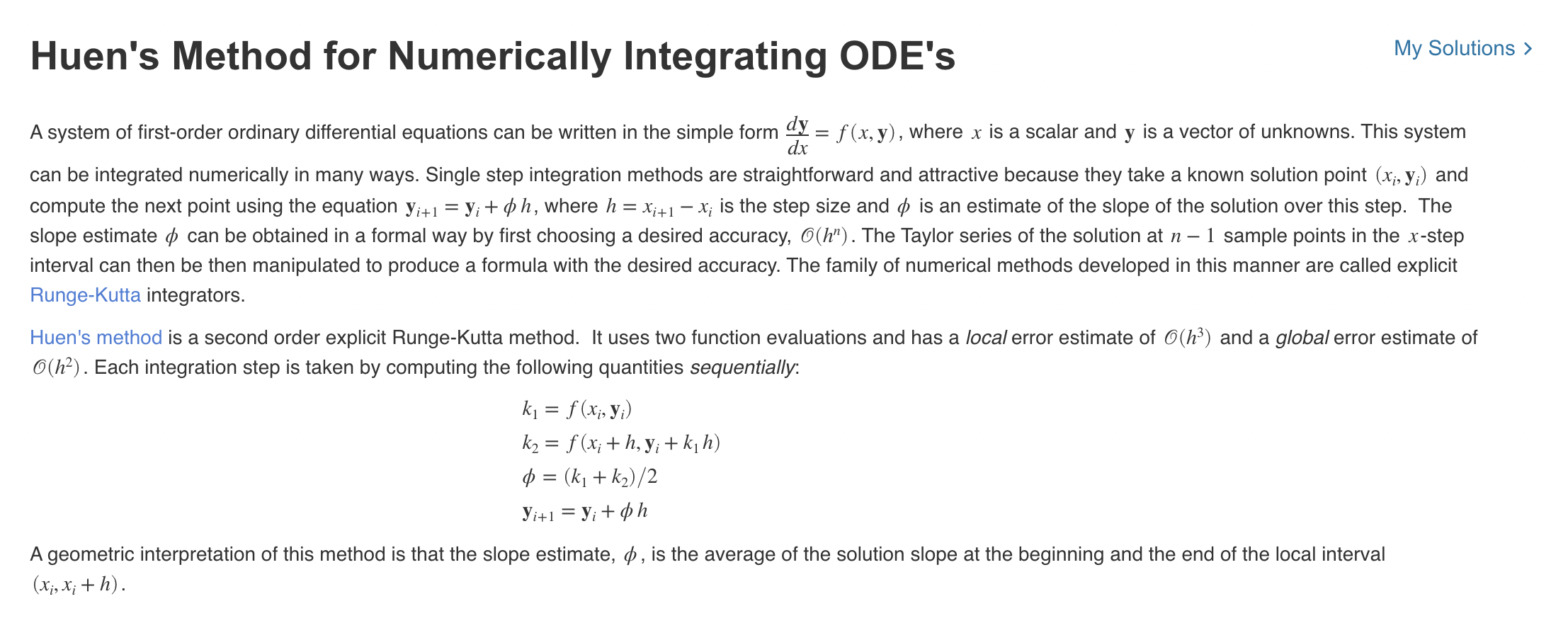 Solved Huen's Method for Numerically Integrating ODE's My | Chegg.com