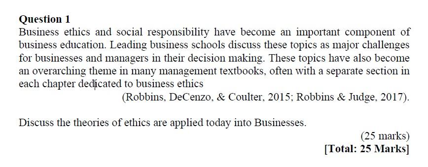 Solved Question 1 Business ethics and social responsibility | Chegg.com