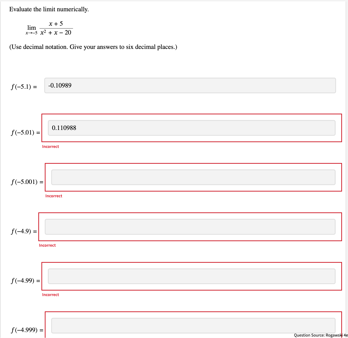 Solved Evaluate the limit numerically.limx→-5x+5x2+x-20(Use | Chegg.com