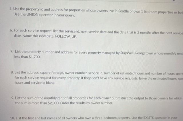 Solved 5. List the property id and address for properties | Chegg.com