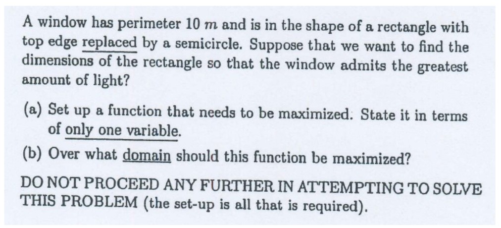 Solved A window has perimeter 10 m and is in the shape of a | Chegg.com
