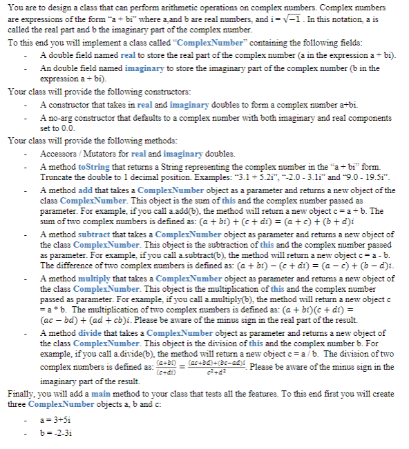 Solved You are to design a class that can perform arithmetic | Chegg.com