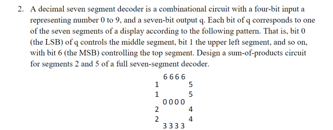 Solved 2. A decimal seven segment decoder is a combinational | Chegg.com