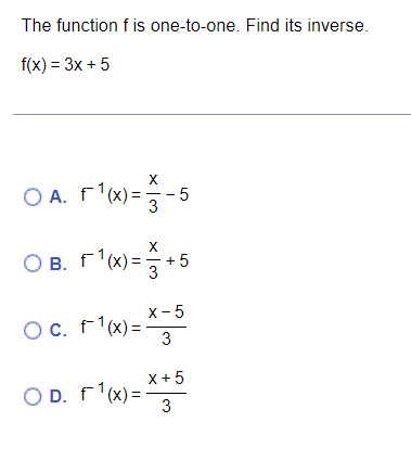 Solved The function f is one-to-one. Find its inverse. | Chegg.com