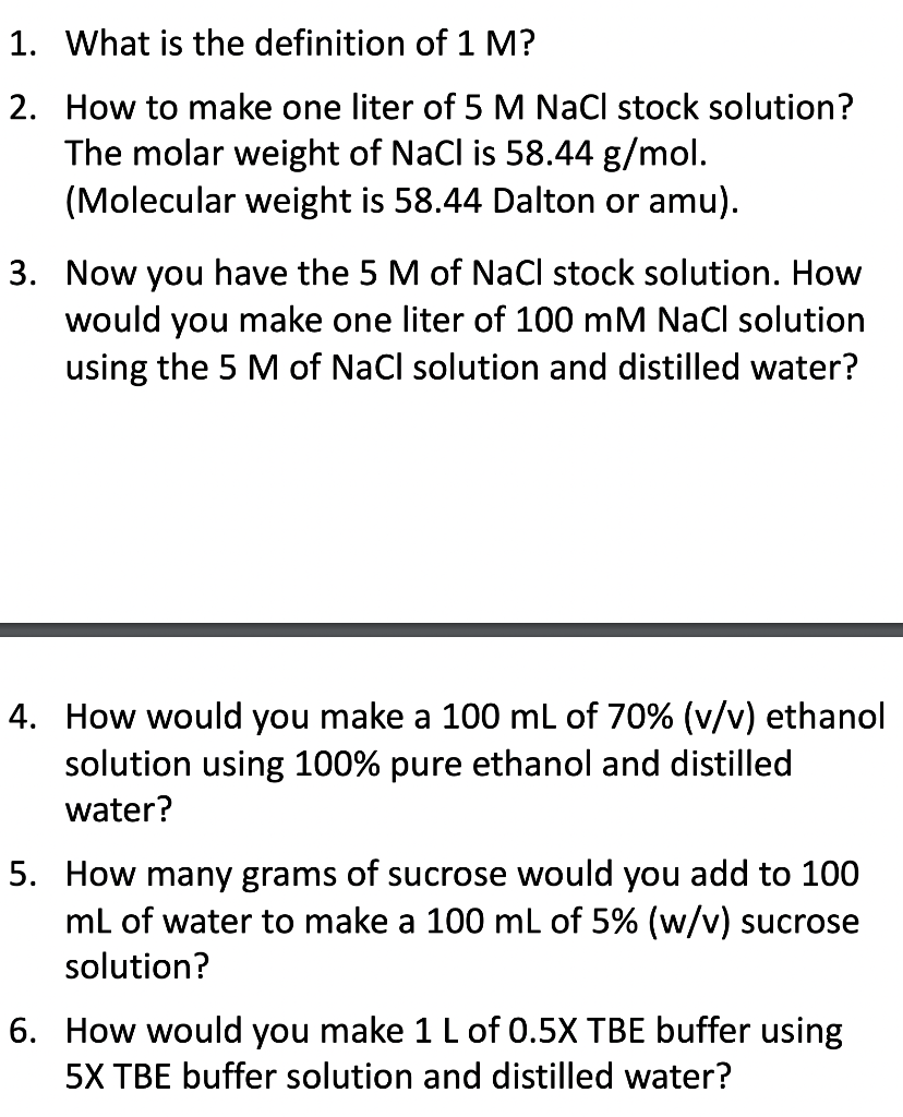 Solved 1. What is the definition of 1M ? 2. How to make one | Chegg.com