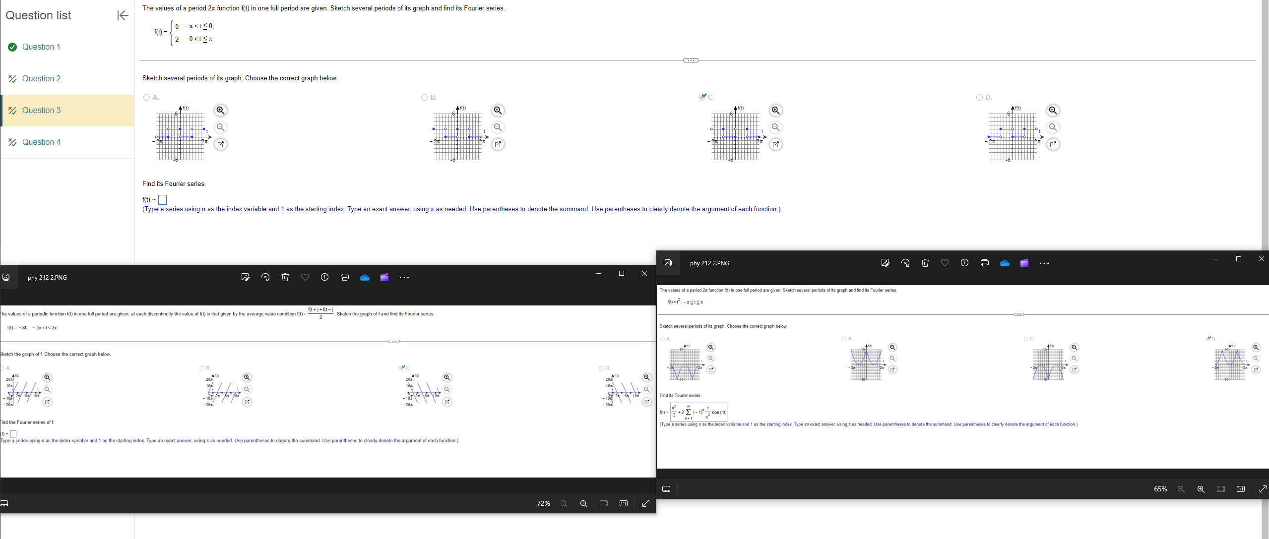 Solved The values of a period 2pi function ﻿f(t) ﻿in one | Chegg.com