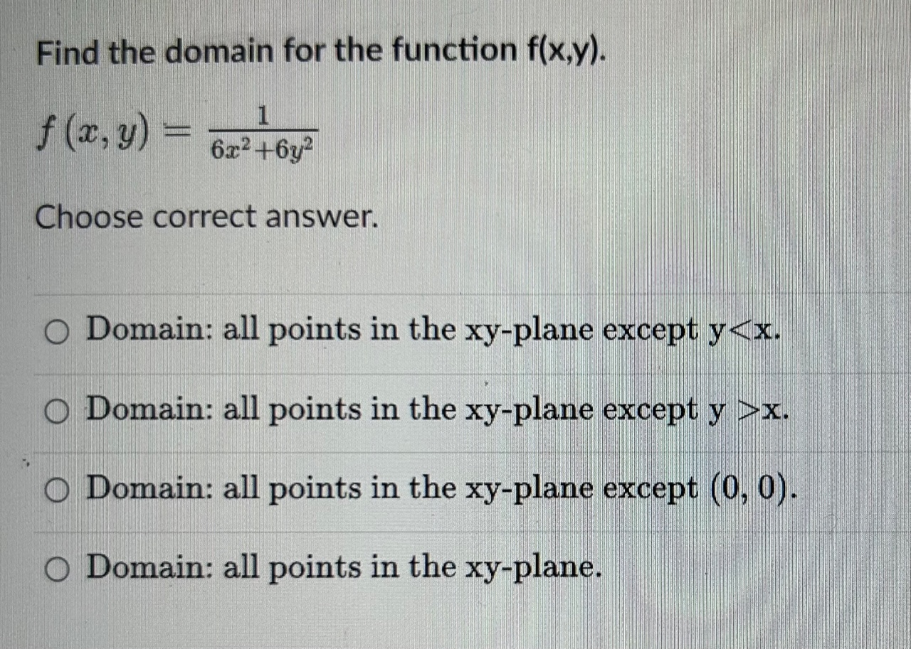Solved Find the domain for the function | Chegg.com