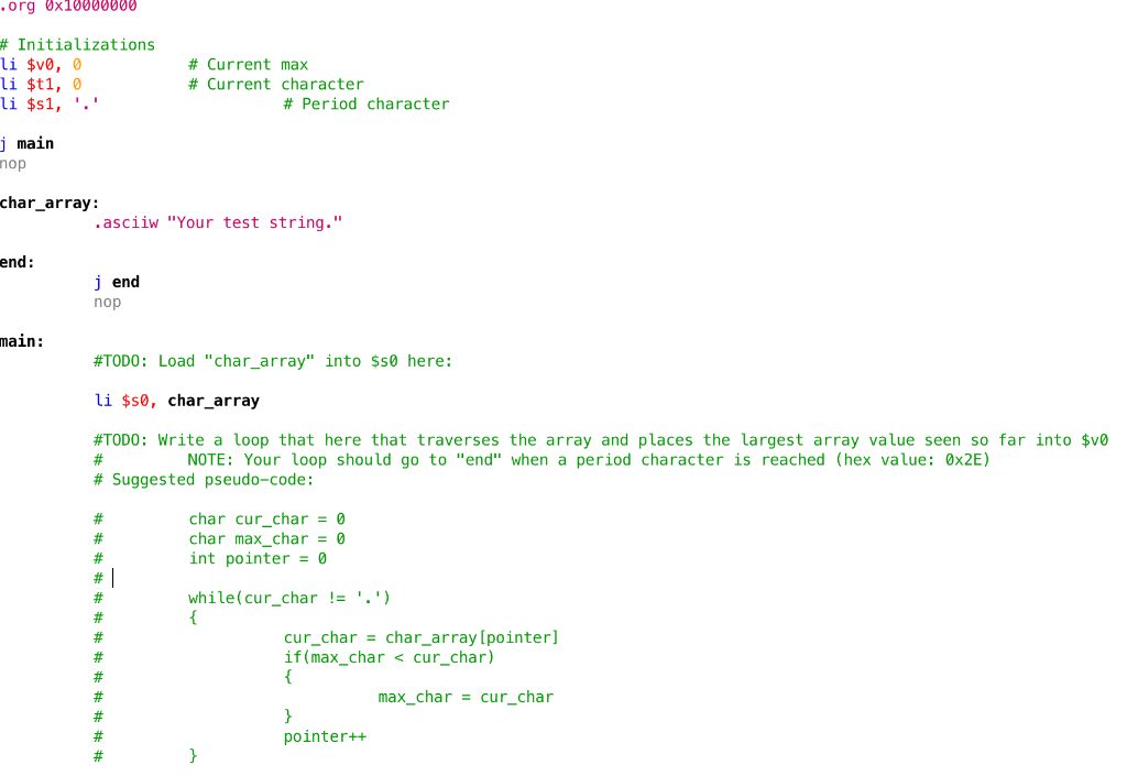 Solved .org Ox10000000 # Initializations li $v0,0 li $t1, 0 | Chegg.com