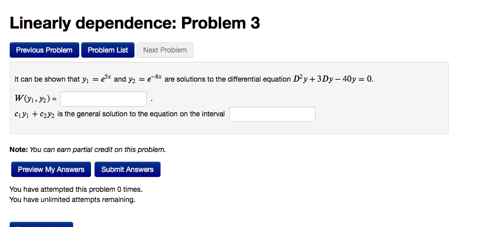 Solved Linearly dependence: Problem 3 Previous Problem | Chegg.com