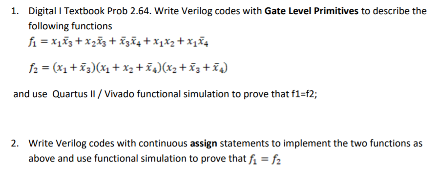 Solved 1. Digital I Textbook Prob 2.64. Write Verilog codes | Chegg.com