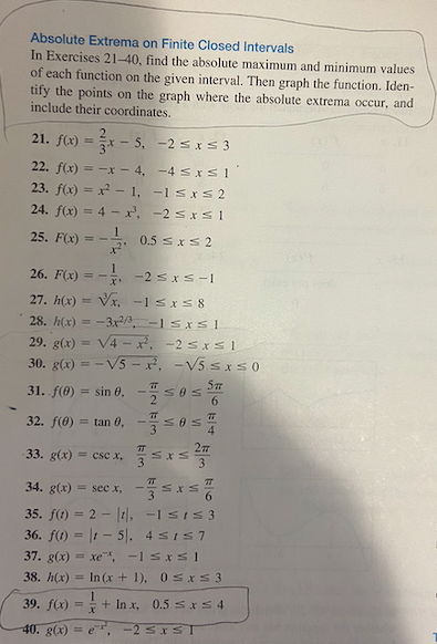 Solved Absolute Extrema on Finite Closed Intervals In | Chegg.com