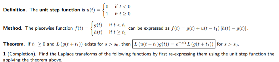 Solved Definition. The unit step function is u(t) = if t