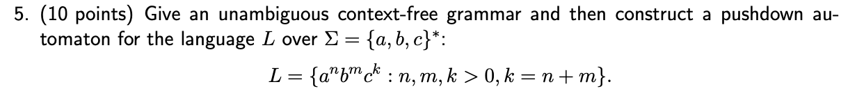 Solved 5. (10 points) Give an unambiguous context-free | Chegg.com