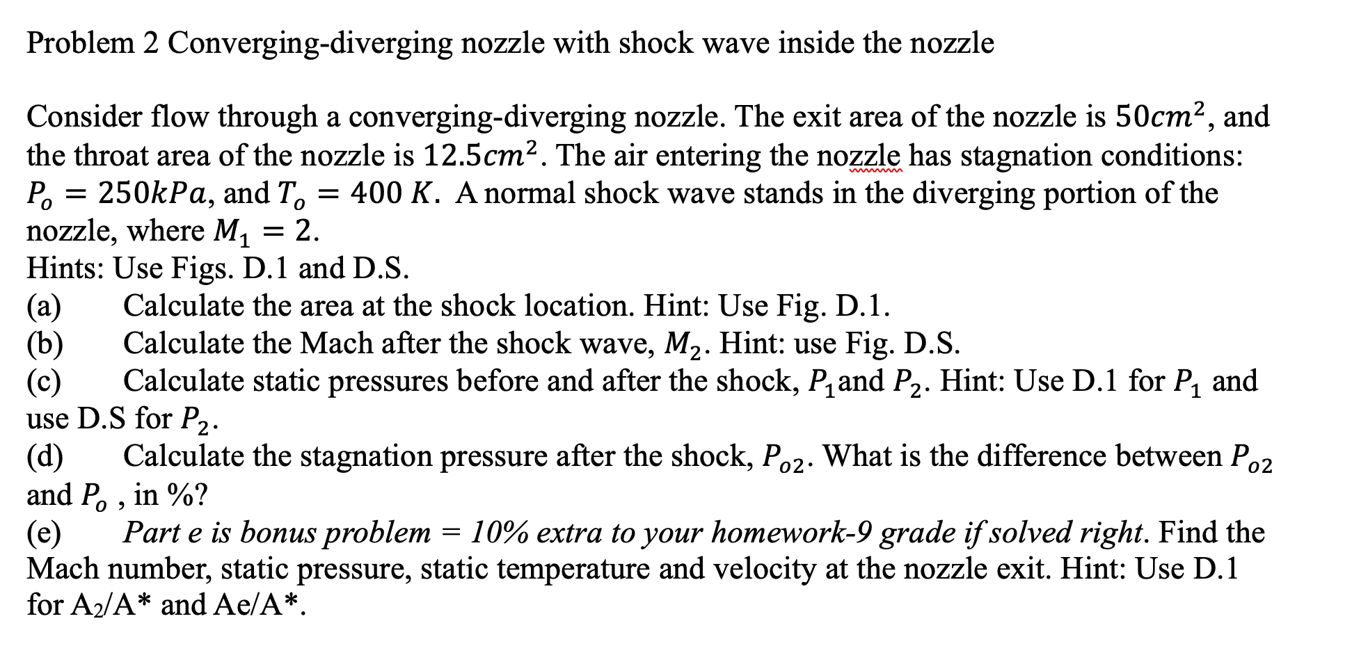 Problem 2 Converging-diverging nozzle with shock wave | Chegg.com