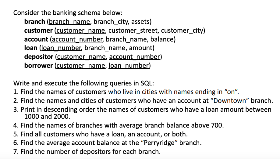 Solved Consider the banking schema below: branch | Chegg.com