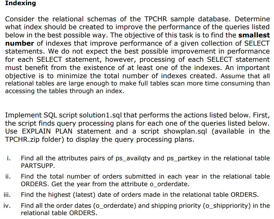 Solved Indexing Consider the relational schemas of the TPCHR | Chegg.com