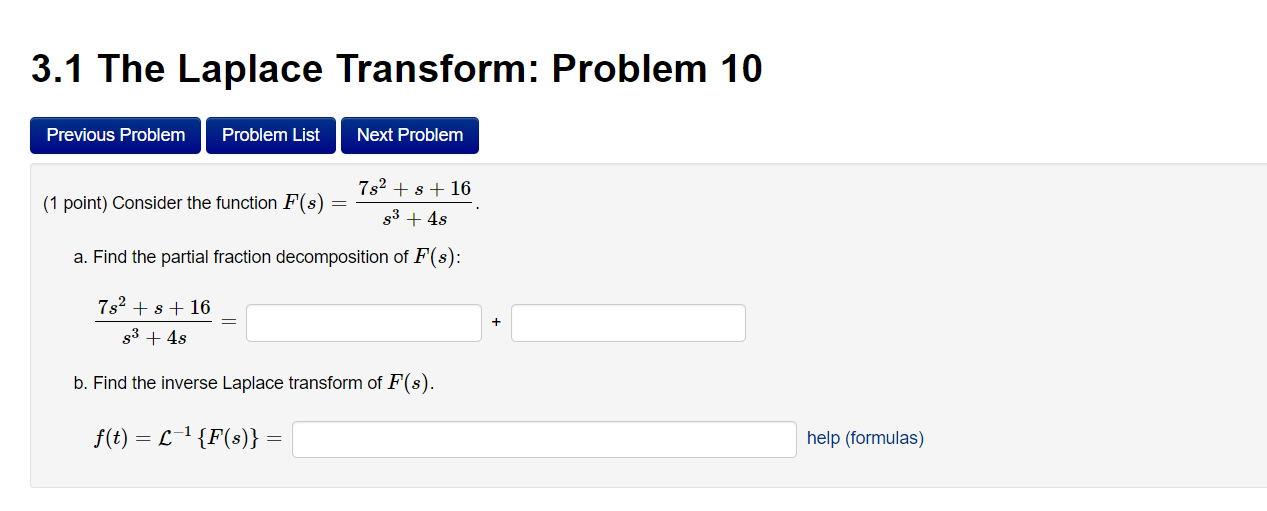 Solved 3.1 The Laplace Transform: Problem 10 Previous | Chegg.com
