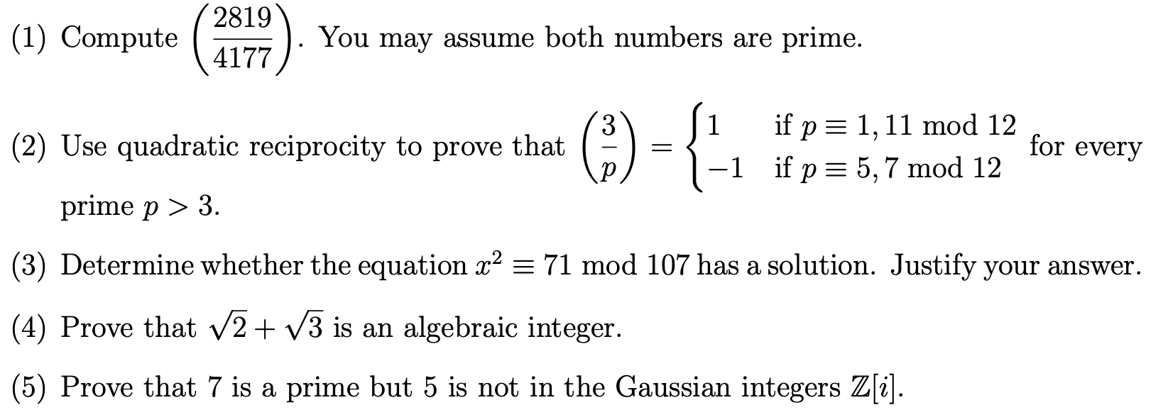 Solved (1) Compute (41772819). You may assume both numbers | Chegg.com