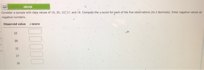 Solved eBook Consider a sample with data values of 10, 20, | Chegg.com