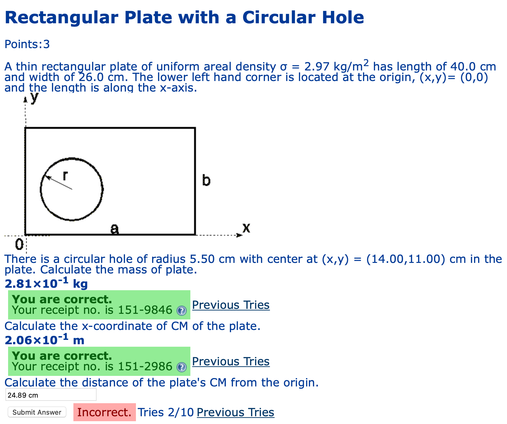 Solved Rectangular Plate with a Circular Hole Points:3 A | Chegg.com