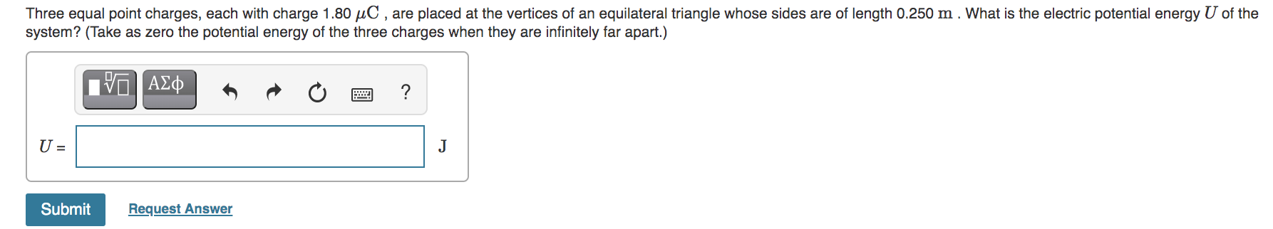 Solved Three equal point charges, each with charge 1.80 uC, | Chegg.com