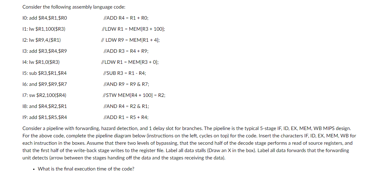 Solved Consider the following assembly language code: 10: | Chegg.com