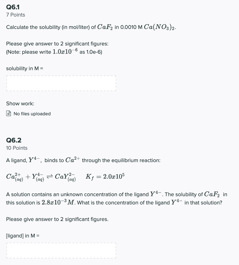 Solved Q6.1 7 Points Calculate the solubility (in mol/liter) | Chegg.com