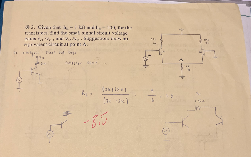 Solved (10) 2. Given that hic=1kΩ and hfc=100, for the | Chegg.com