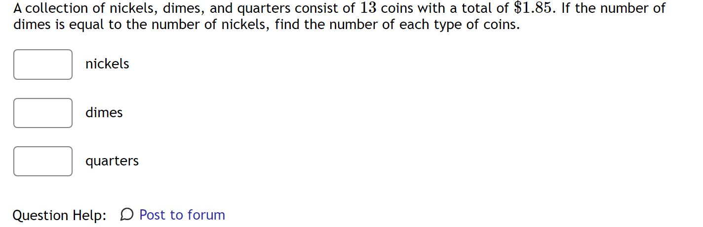 Solved A collection of nickels, dimes, and quarters consist | Chegg.com