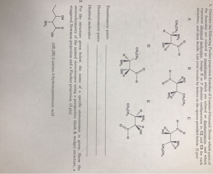 1. Consider the following Fischer projection formulas | Chegg.com