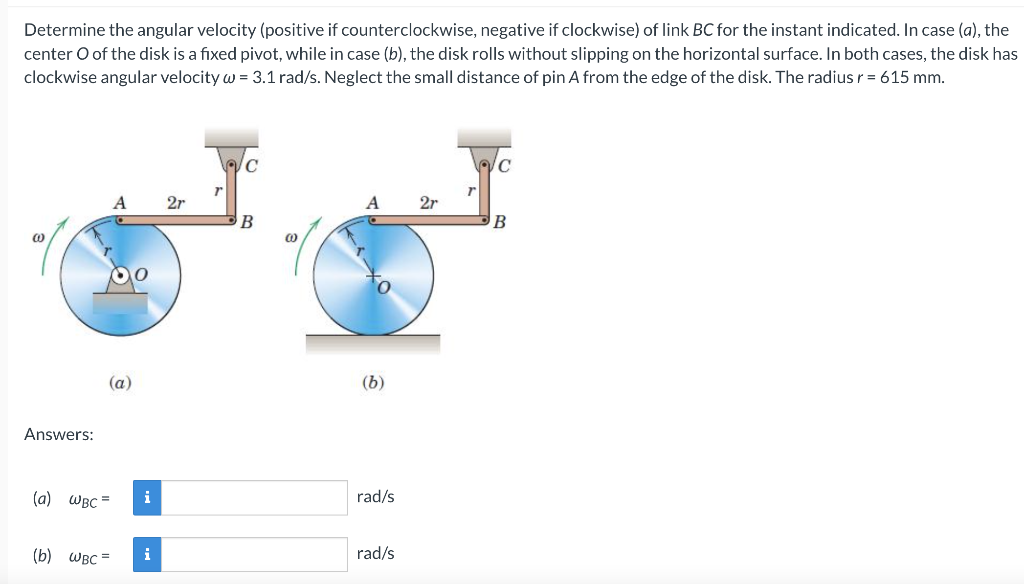 Solved Determine the angular velocity (positive if | Chegg.com
