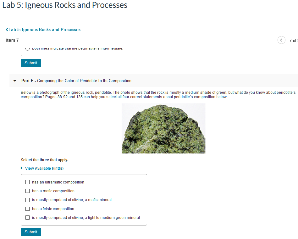 Solved Lab 5: Igneous Rocks and Processes | Chegg.com