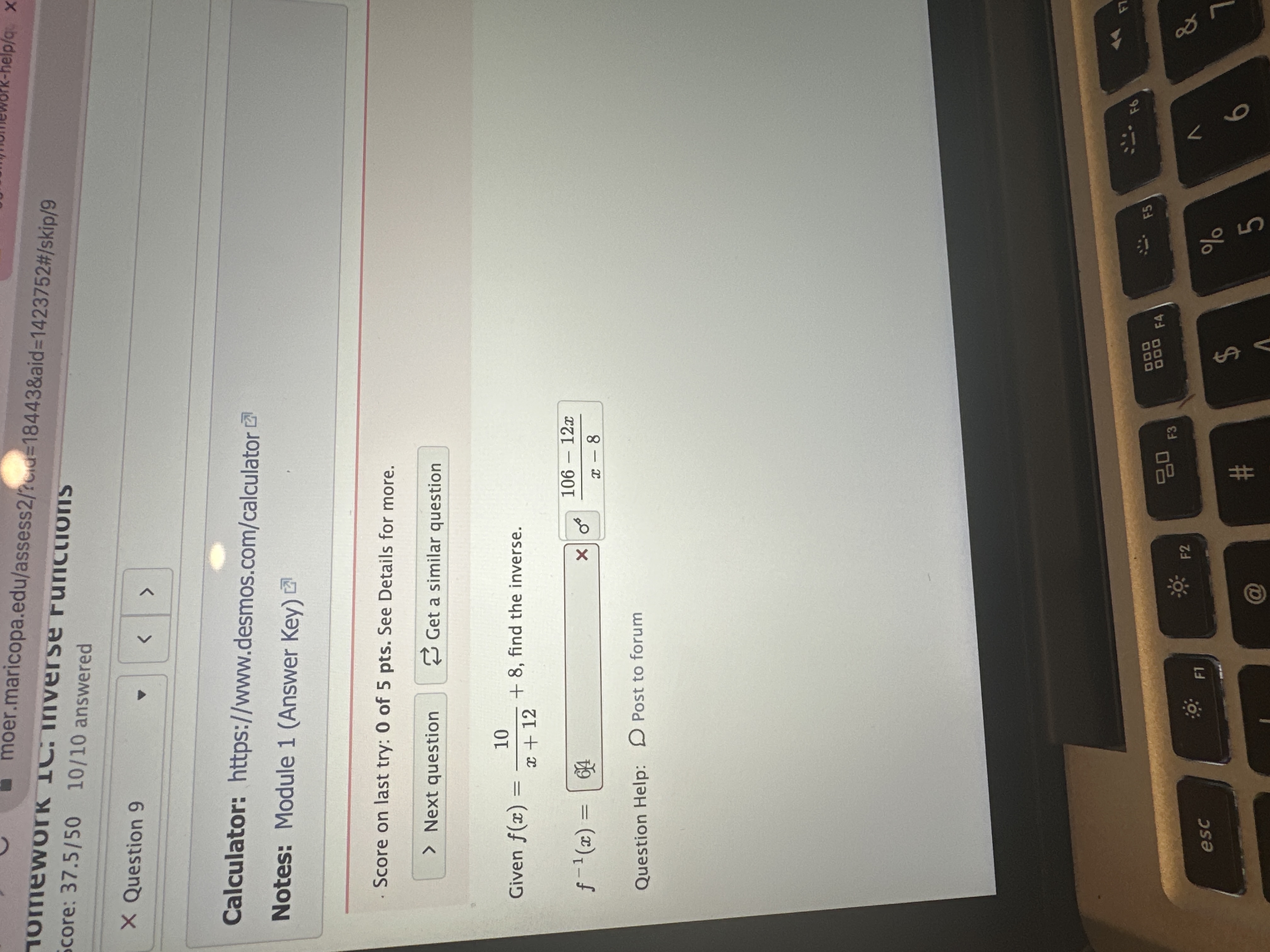 Given F x 10x 12 8 find The Inverse f 1 x Chegg
