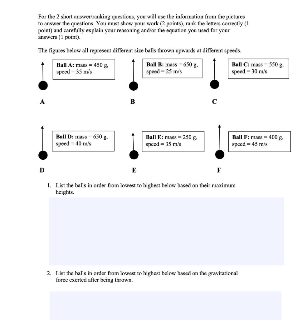 Solved For the 2 short answer/ranking questions, you will | Chegg.com