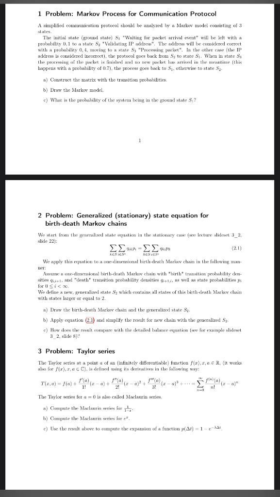 Solved 1 Problem: Markov Process for Communication Protocol | Chegg.com