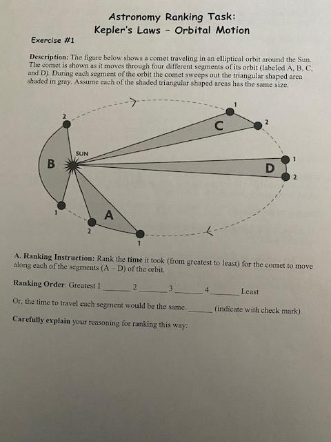 Solved Astronomy Ranking Task: Kepler's Laws - Orbital | Chegg.com
