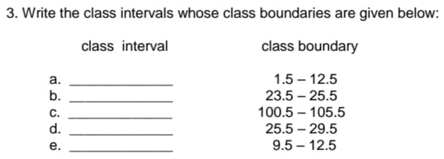 Solved 3. Write the class intervals whose class boundaries | Chegg.com