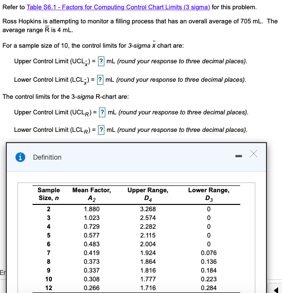 Solved Refer to Table 56.1 - Factors for Computing Control | Chegg.com