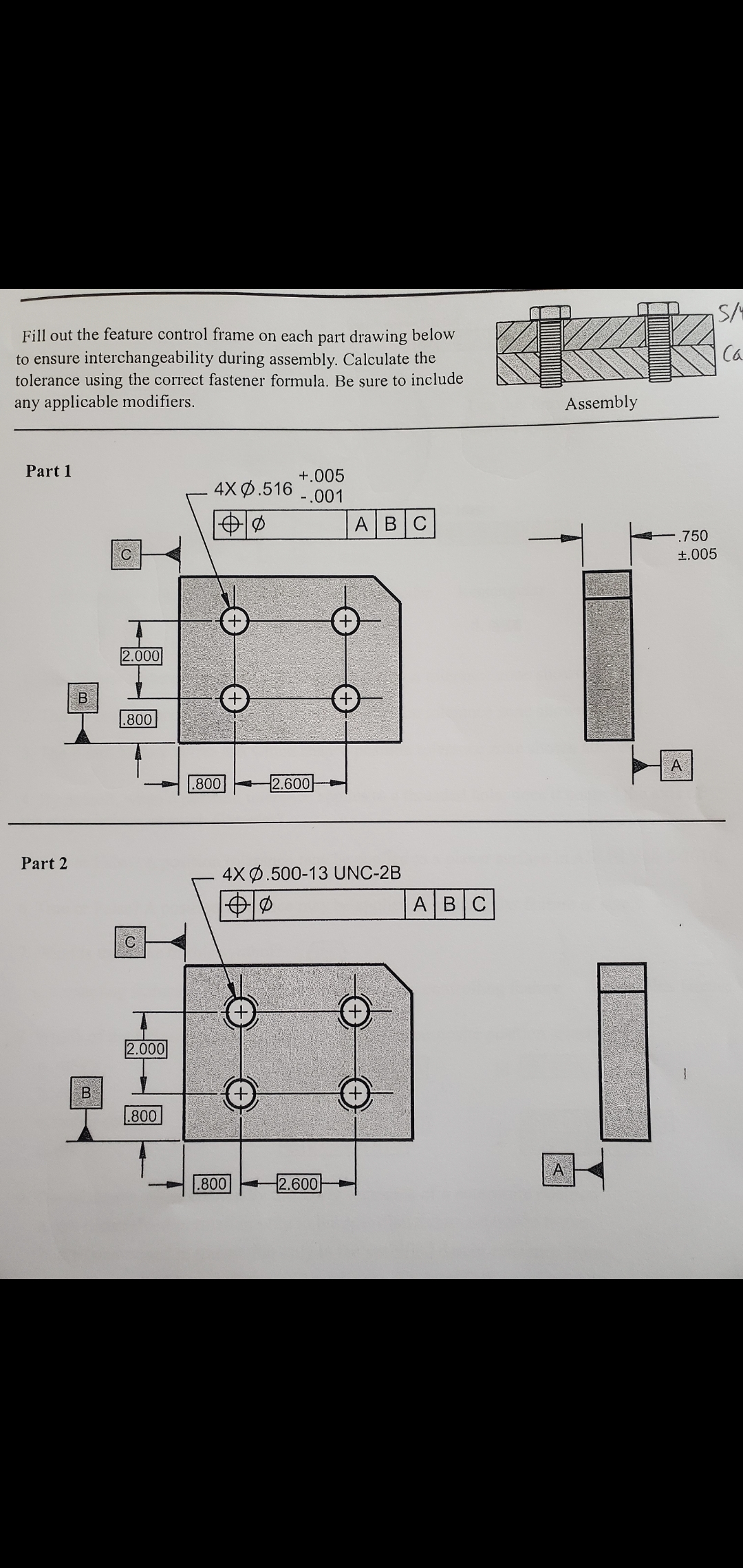 Fill Out The Feature Control Frame On Each Part 
