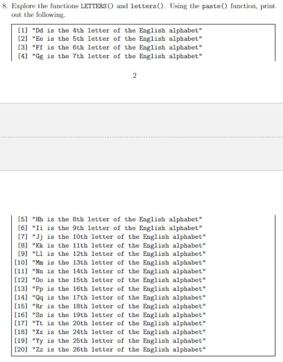 Solved 8. Explore the functions LETTERS() and letters(). | Chegg.com