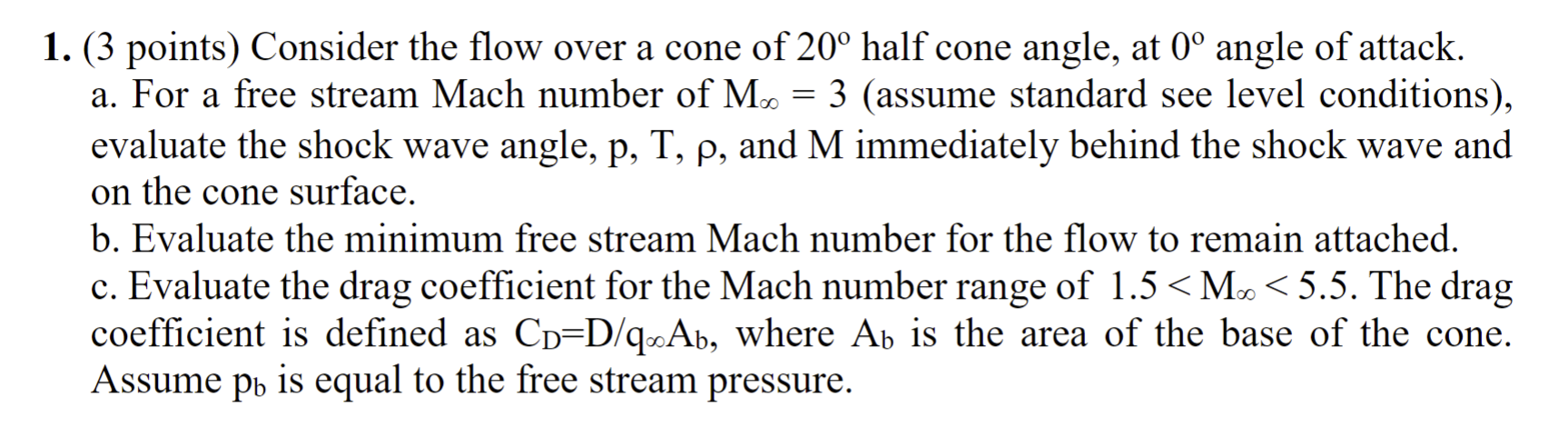 Solved 1. ( 3 points) Consider the flow over a cone of 20∘ | Chegg.com