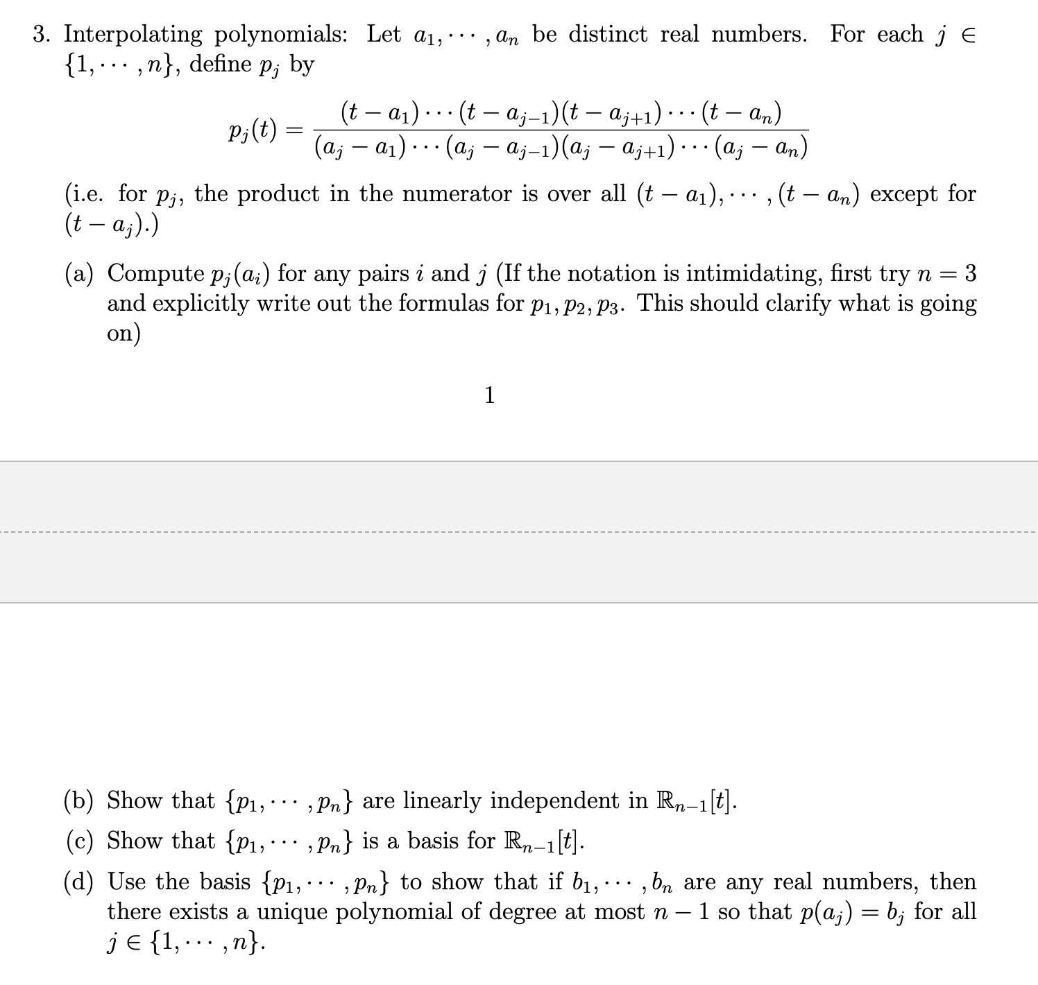 Solved 3. Interpolating polynomials: Let a1,⋯,an be distinct | Chegg.com