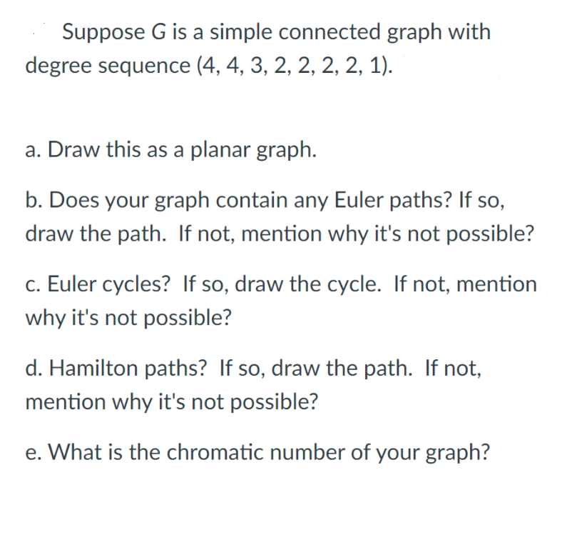 Solved Suppose G is a simple connected graph with degree | Chegg.com