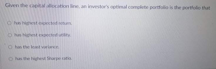 Solved Given the capital allocation line, an investor's | Chegg.com