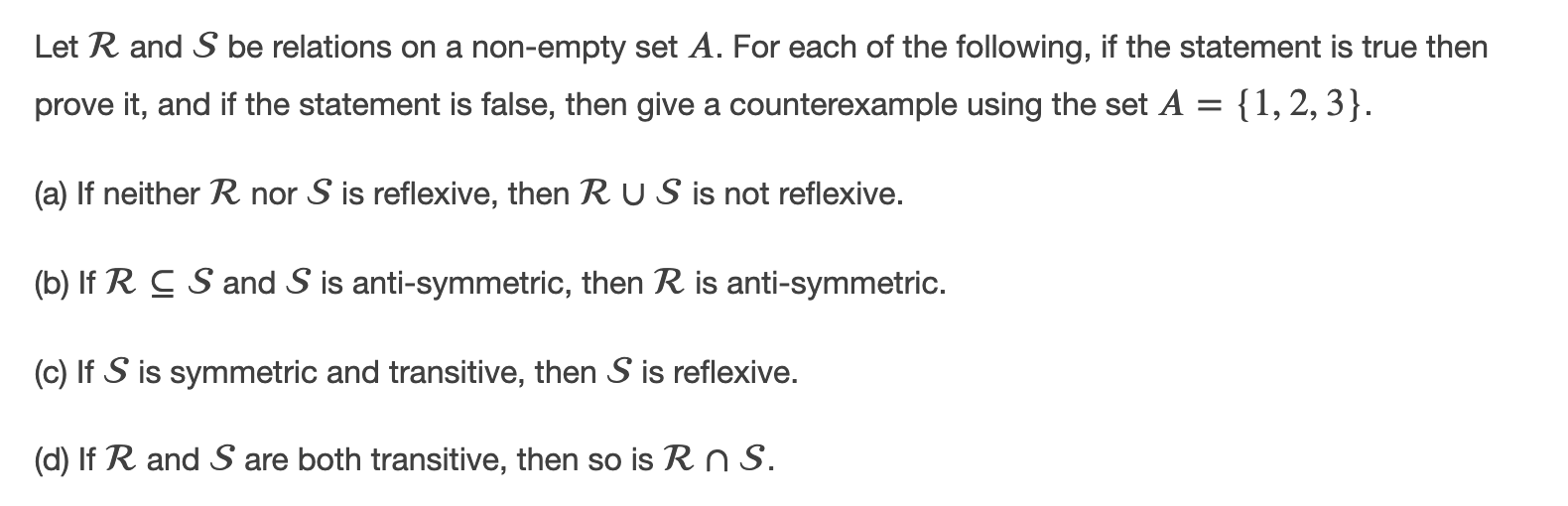 Solved Let R and S be relations on a non-empty set A. For | Chegg.com