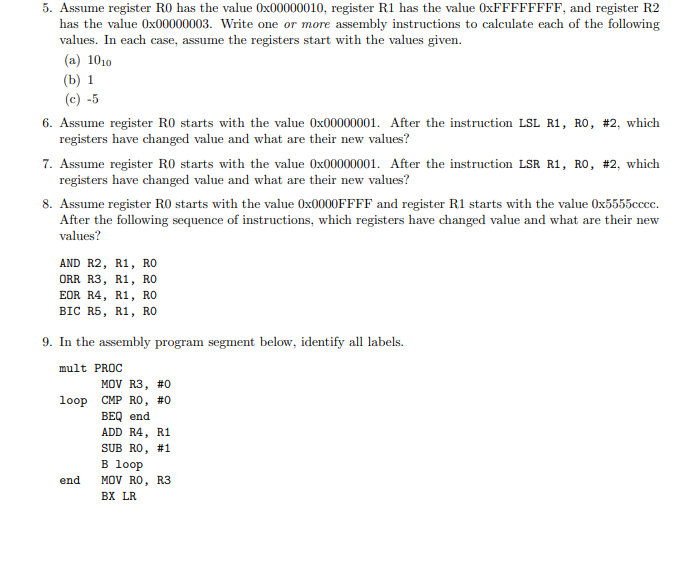 Solved 5. Assume register R0 has the value 0x00000010, | Chegg.com